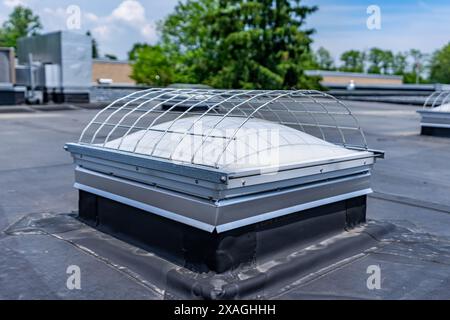 Barrel vault skylight screen fall protection guard installed on a ...