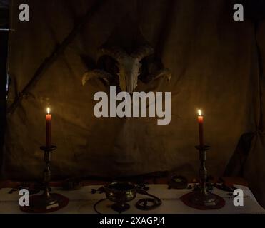 Altar detail for satanic and black magic rituals Stock Photo - Alamy
