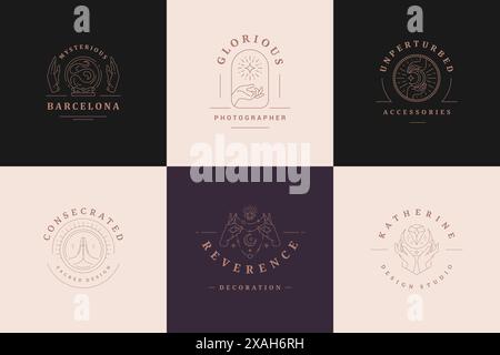 Magic logos emblems design templates set with mystic moon and female ...