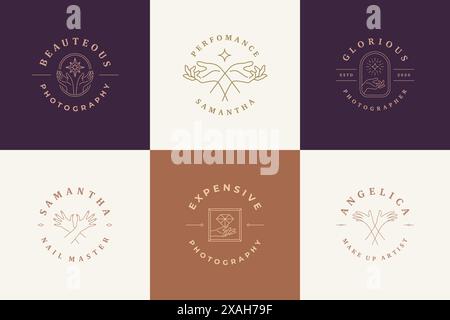 Magic logos emblems design templates set with mystic moon and female ...