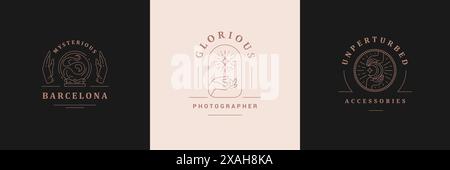 Magic logos emblems design templates set with mystic star and female ...