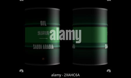 Saudi Arabia oil crude petroleum fuel barrels in row concept. Saudi ...