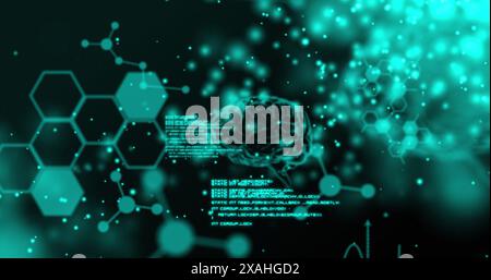 Human brain, chemical structures and data processing against black ...