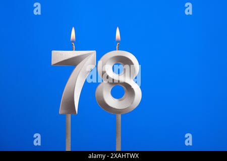 Lit birthday candle - Candle number 78 on white background Stock Photo ...
