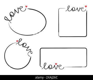 Doodle elegant heart frame, border monogram in doodle style isolated on ...