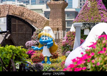 A large Smurf statue with blonde hair in Smurfs Village in Dubai ...