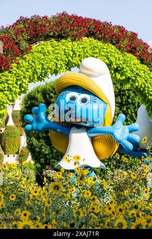 A large Smurf statue with blonde hair in Smurfs Village in Dubai ...