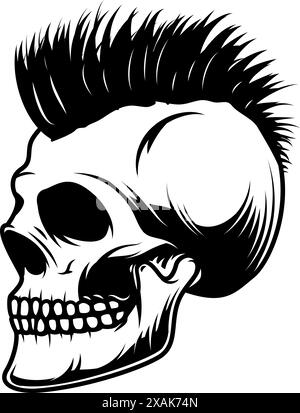 Skull, head with Mohawk hairstyle, cool punk skeleton in cartoon style ...