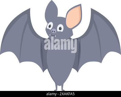 Friendly and smiling cartoon bat with big eyes is flapping its wings ...