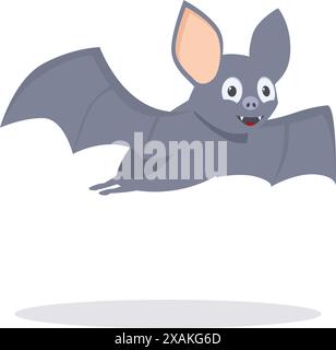 Happy grey bat flying and spreading wings with a smile. Happy grey ...
