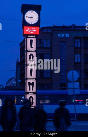Laima clock in Riga, advertising the traditional chocolate manufacturer ...