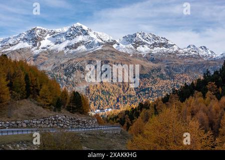 The scenic Julier Pass in Switzerland in autumn, Piz Lagrev in the ...
