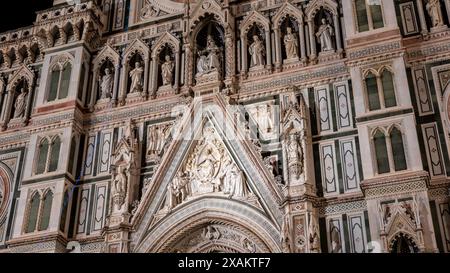The famous Florentine cathedral illuminated at night, Italy, Europe ...