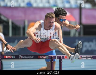 Bálint Szeles of Hungary competing in the men’s 110m hurdles at the ...
