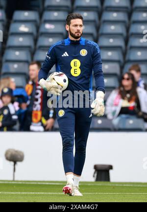 Scotland goalkeeper Craig Gordon warming up prior to kick-off before an ...