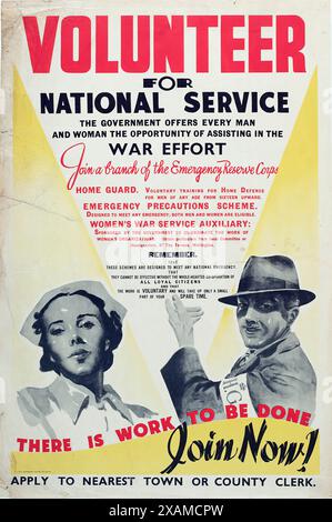 Poster, 'Volunteer For National Service', Late 1940, Wellington, by E ...