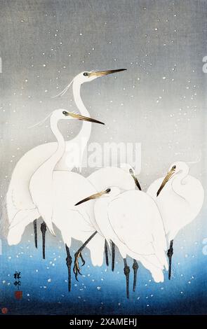 Ohara Koson – White Egret on a Tree Branch (Witte reiger op boomtak ...
