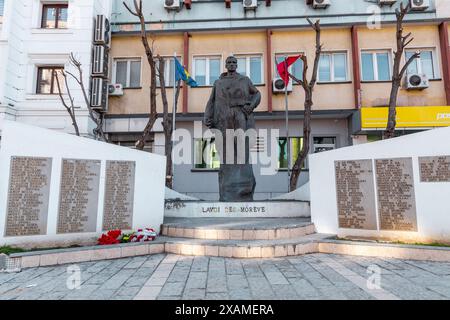 Prizren, Kosovo - 6 FEB 2024: Memorial statue of Agim Shala, a Kosovar ...