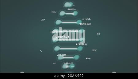Image of changing numbers around rotating globe against abstract ...