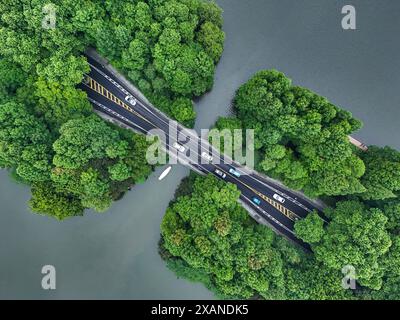 Aerial photo shows the scenery of West Lake scenic area in Hangzhou ...