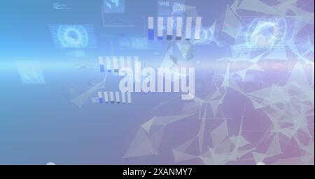 Image of plexus networks over screens with data processing against blue background Stock Photo ...