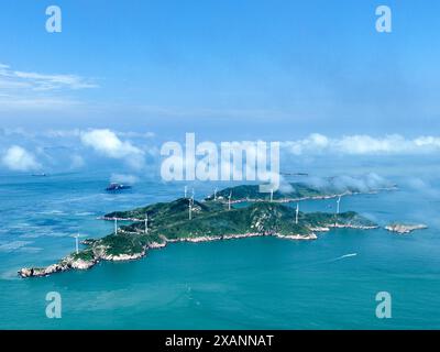 ZHOUSHAN, CHINA - JUNE 8, 2024 - A wind farm is seen on Luhua Island in ...