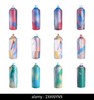 Different used spray paint cans isolated on white, set Stock Photo - Alamy