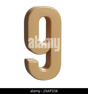 3d number nine 9 golden or bronze shining typography symbol or sign ...