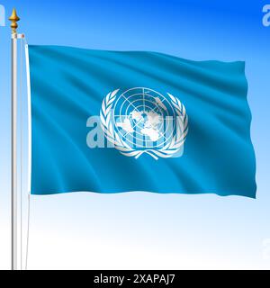 Waving United Nations flag, official colors and ratio correct. United ...