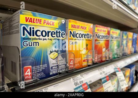 Rows of Nicorette gum on display at a Target retail store in Michigan ...