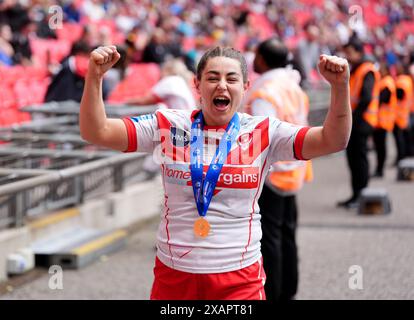 St Helens' Emily Rudge celebrates after the Betfred Women's Challenge ...