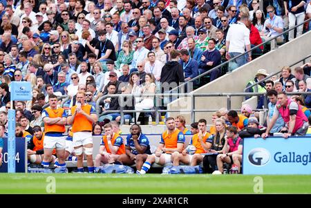 Bath Rugby's Beno Obano sits on the bench after being sent off during ...