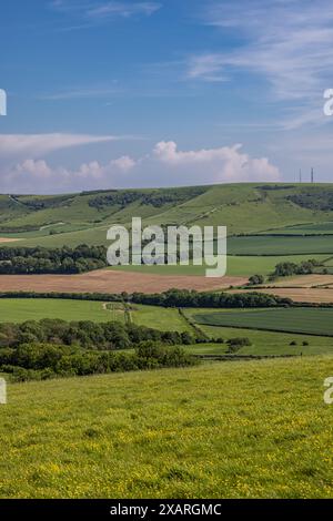 Looking out towards Lewes from Kingston Ridge in the South Downs Stock ...