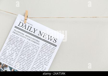 Newspaper hanging on rope against white background Stock Photo - Alamy