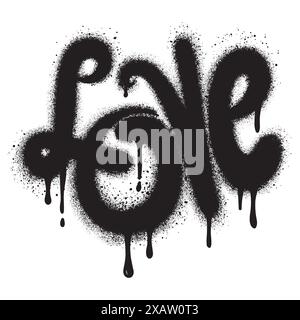Sprayed love font graffiti with over spray in black over white for ...
