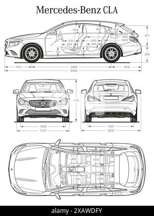 2015 Mercedes Benz CLA Class car blueprint Stock Vector Image & Art - Alamy