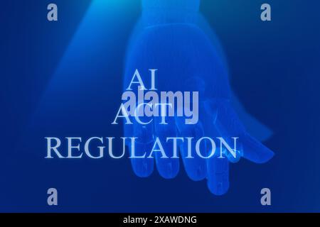 Robot hand writing "Ai Act Regulation" concept of ai act. ai rules ...