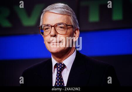 John Major addressing the media at a Conservative Party press ...