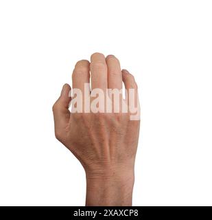 A close-up of hand grasping an invisible dental aligner retainer at a ...