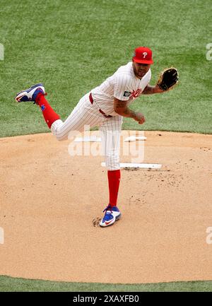 Philadelphia Phillies' Taijuan Walker pitches during the first inning of a baseball game against ...