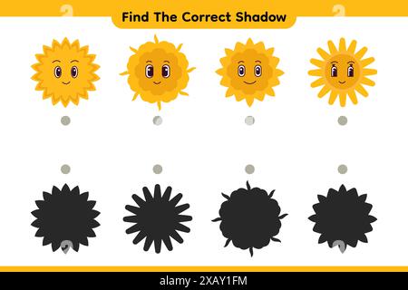 Cute smile sun. Find the correct shadow. Educational game for children ...