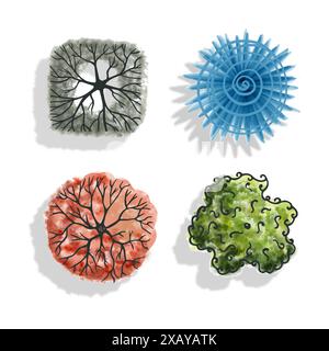 Set trees top view in color. Pictograms for general plans landscape ...