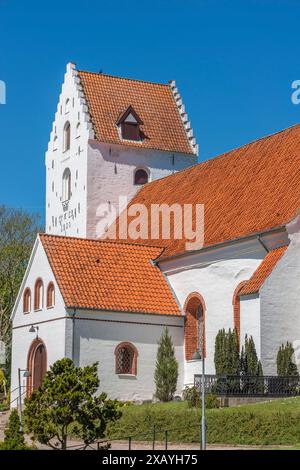 Lindelse Kirke, typical Danish church from 1830, whitewashed, red tiled ...