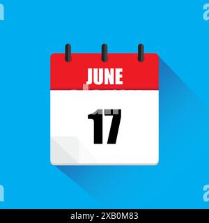 Calendar icon June. Red header June. Date number twenty six. Blue ...