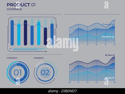 Coverage audience business analysis charts in color. Vector ...