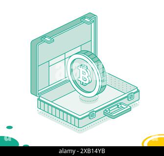 Vector 3d isometric bitcoin concept with building, man in suit with ...