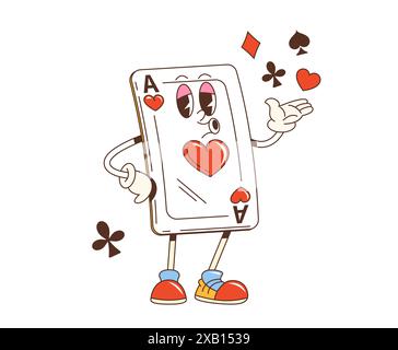 Cartoon groovy retro casino poker card character. Isolated vector Ace ...