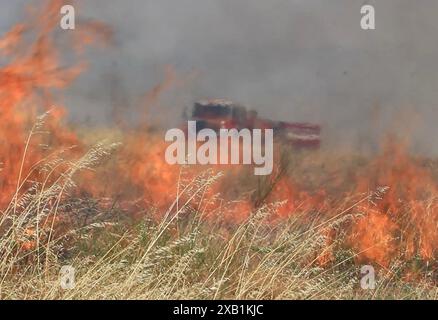 Waterford, Ca, USA. 8th June, 2024. Firefighters work on a progressive ...