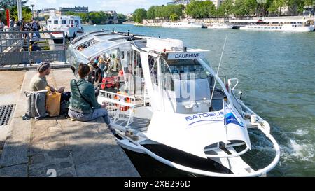 Batobus; Tourists doing a cruse on seine river, Paris, France Stock ...