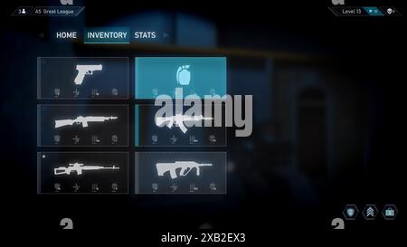 Mockup Video Game Store and Gameplay Concept. Buying Guns in Online ...